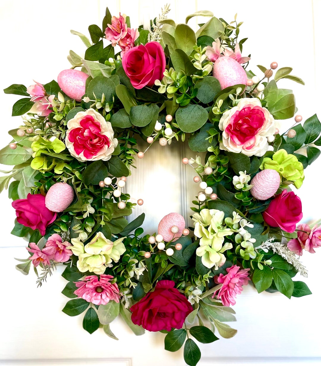 Front Door Spring Wreath, Pink Spring Wreath, Front Door Pink Wreath ...