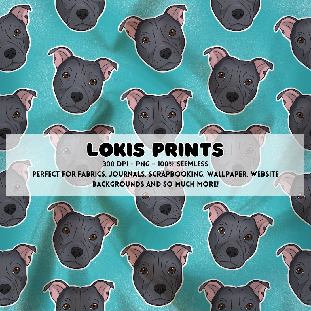 Staffordshire Bull Terrier Dog Seamless Pattern | Grey Blue Staffy ...