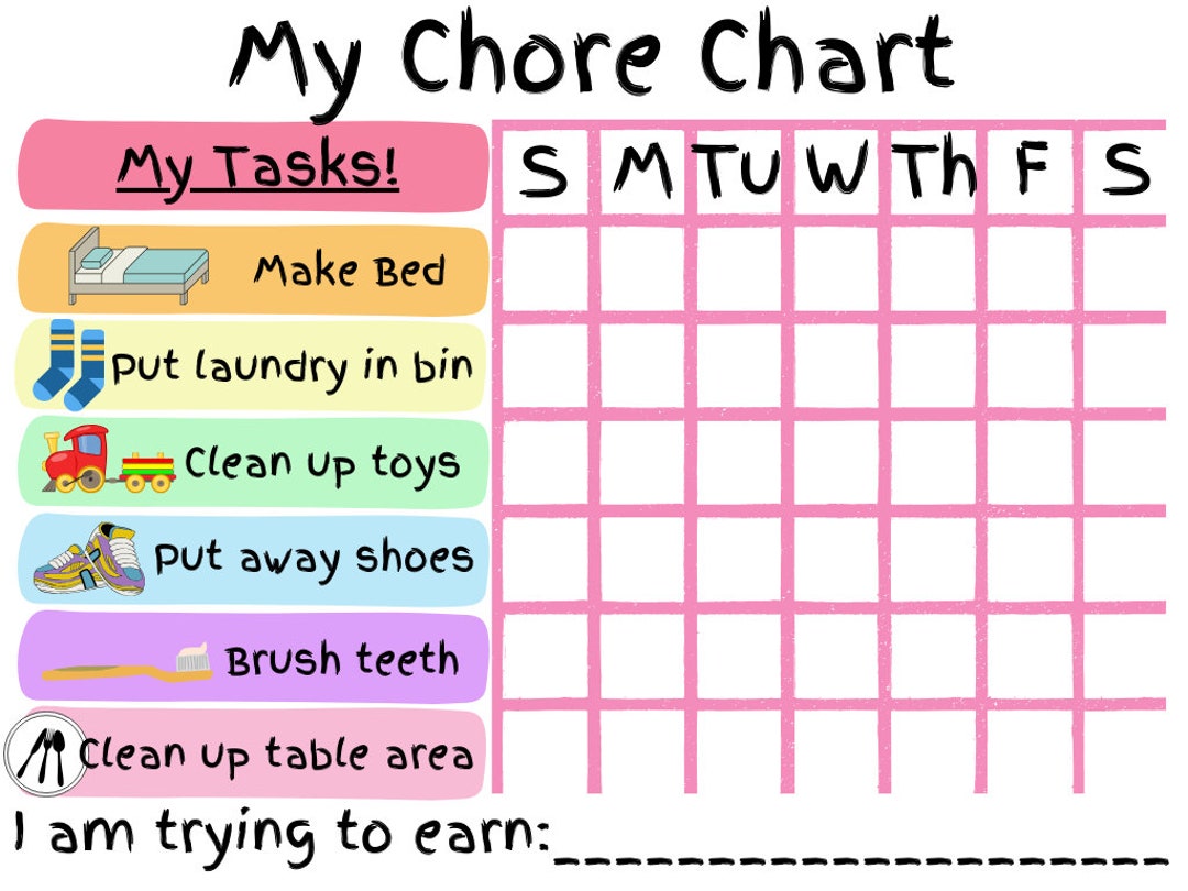 Preschool Chore Chart - Pink - Etsy