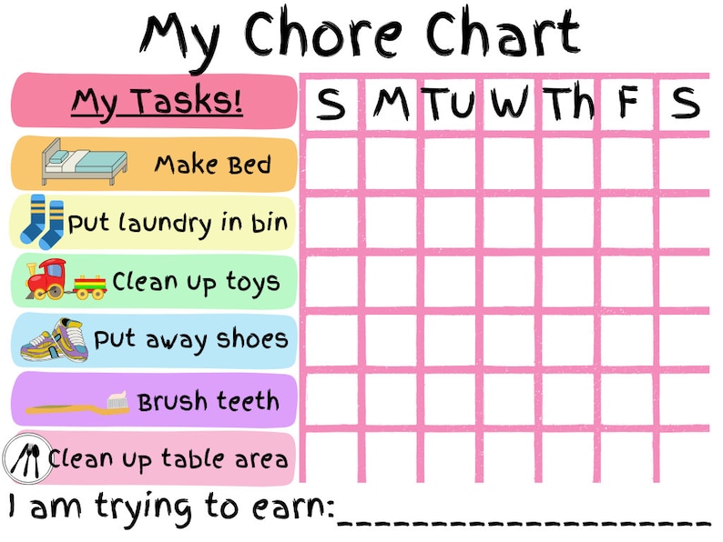 Preschool Chore Chart - Pink - Etsy