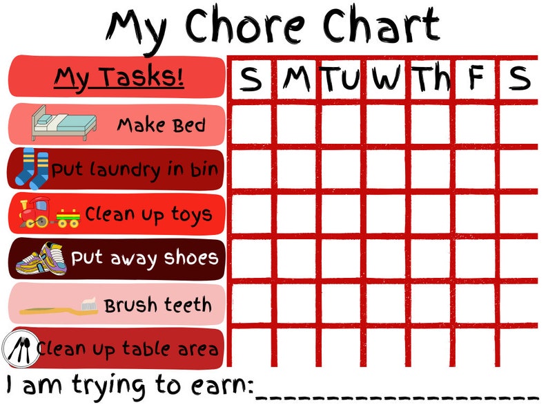 Preschool Chore Chart - Red - Etsy