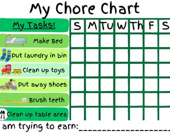 Printable Kids Chore Chart Green Children's Daily Routine Green Gray My ...
