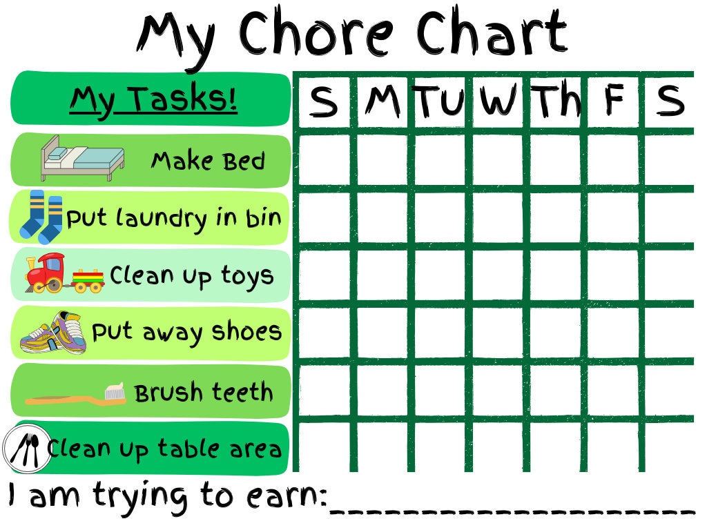 Preschool Chore Chart - Green - Etsy