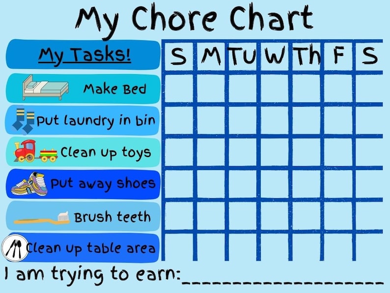 Preschool Chore Chart - Blue - Etsy