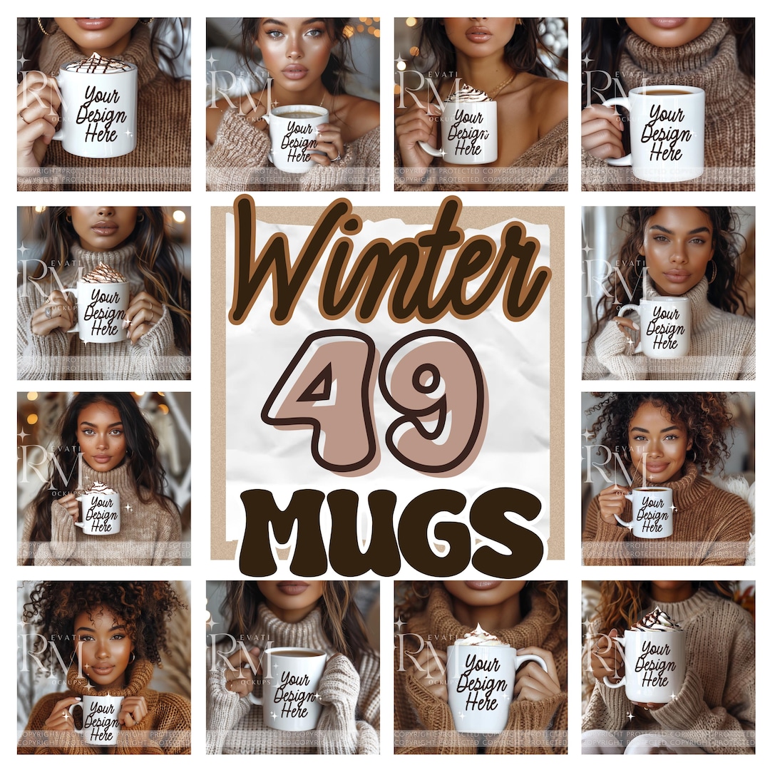 Mug Mockup Bundle of 49 Fall Winter Xmas White Sublimation Mug Mock up ...