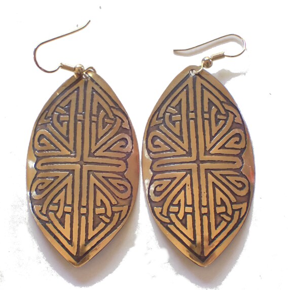 Acid Etched Celtic Knots Handmade Brass Casual Drop E… - Gem