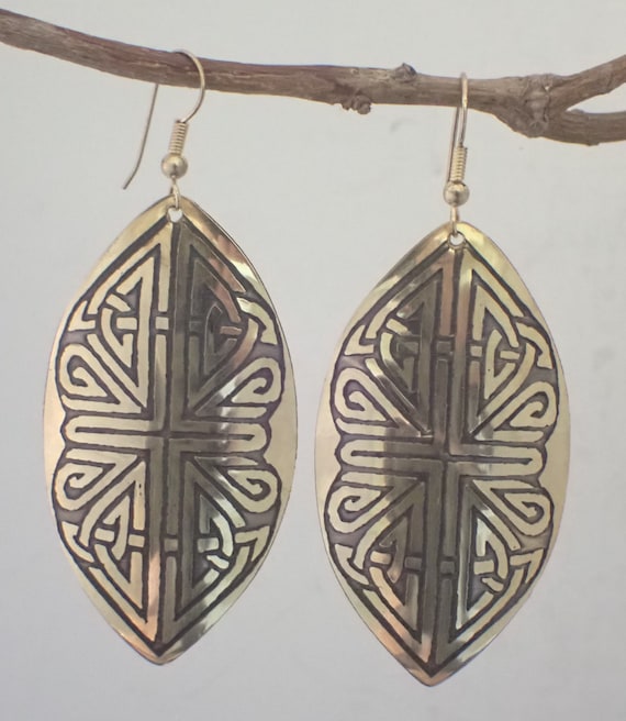 Acid Etched Celtic Knots Handmade Brass Casual Drop E… - Gem