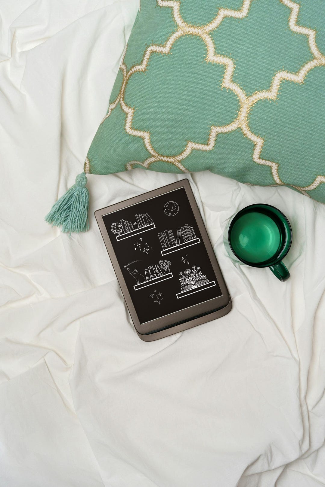 E-reader Lock Screen, Bookshelf Art, Digital Kindle Art *read ...