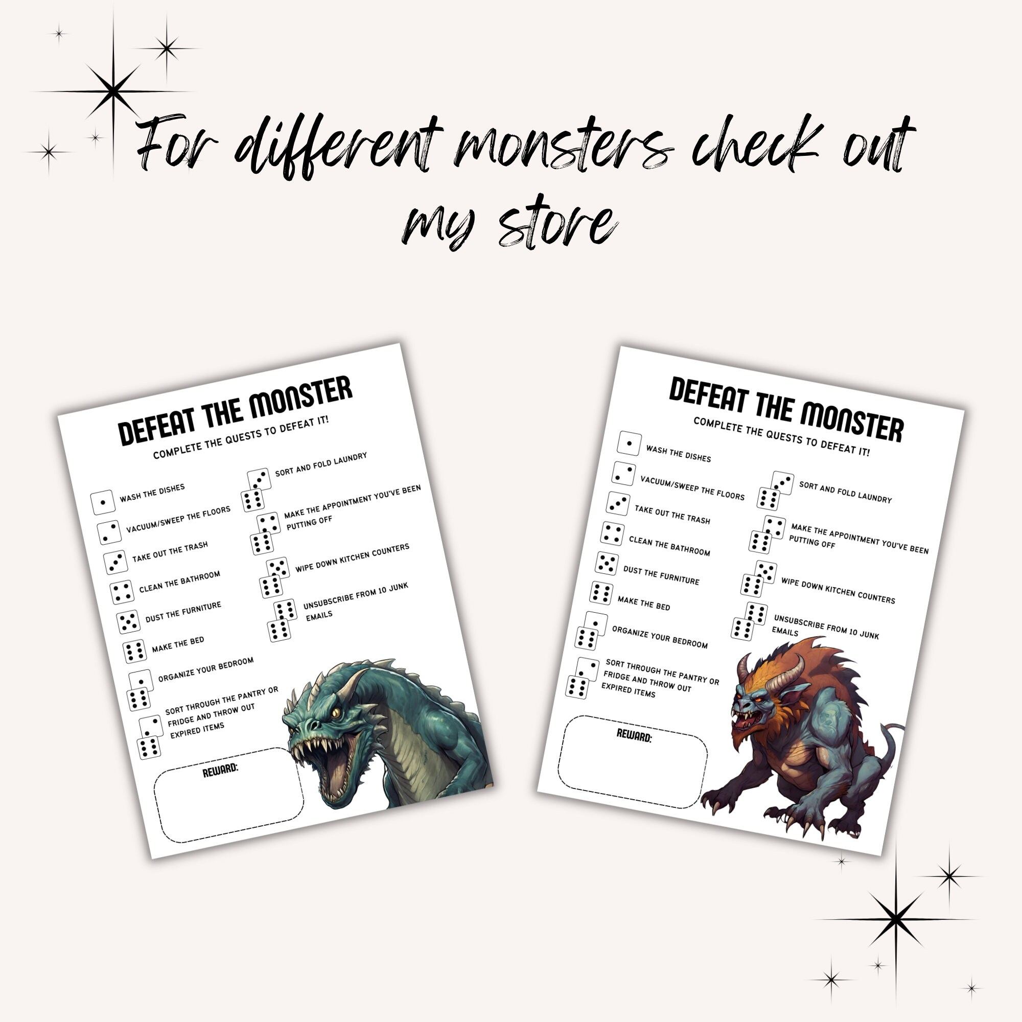 ADHD Cleaning Checklist Game, Defeat the Monster Cleaning Challenge ...