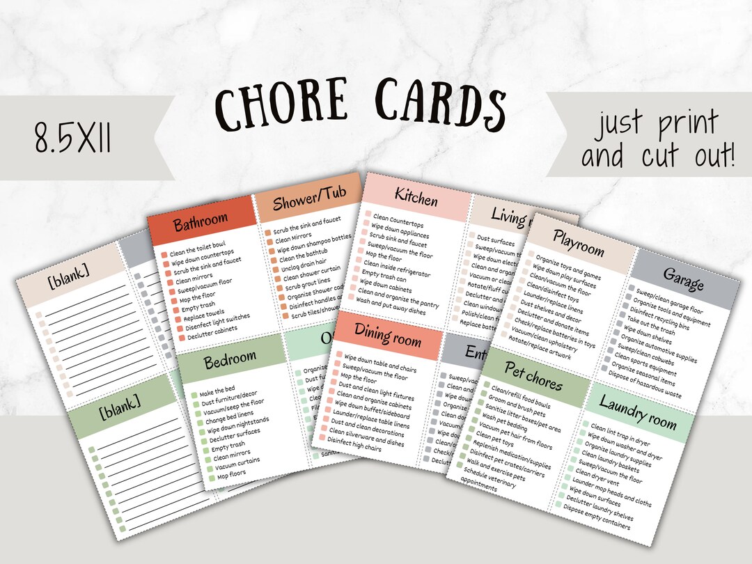 ADHD Cleaning Cards, Chore Cards, Family Cleaning Cards, ADHD Cleaning ...