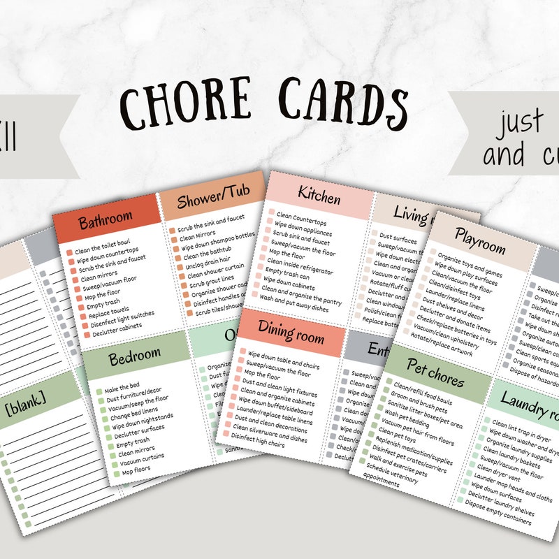 Cleaning Chore Cards - Etsy