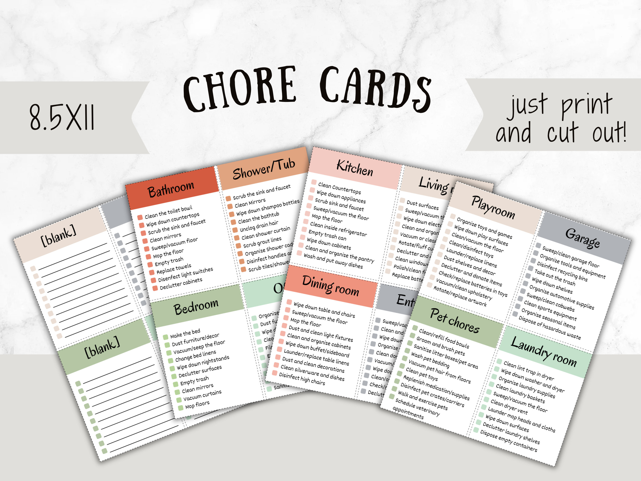 ADHD Cleaning Cards, Chore Cards, Family Cleaning Cards, ADHD Cleaning ...