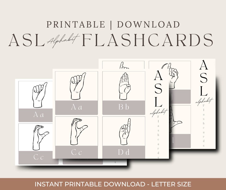 ASL Alphabet Flashcards - INSTANT DOWNLOAD - Printable - Homeschool ...