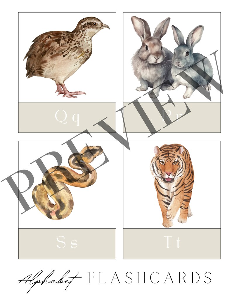 Watercolor Animal Alphabet Flashcards - INSTANT DOWNLOAD - Printable ...