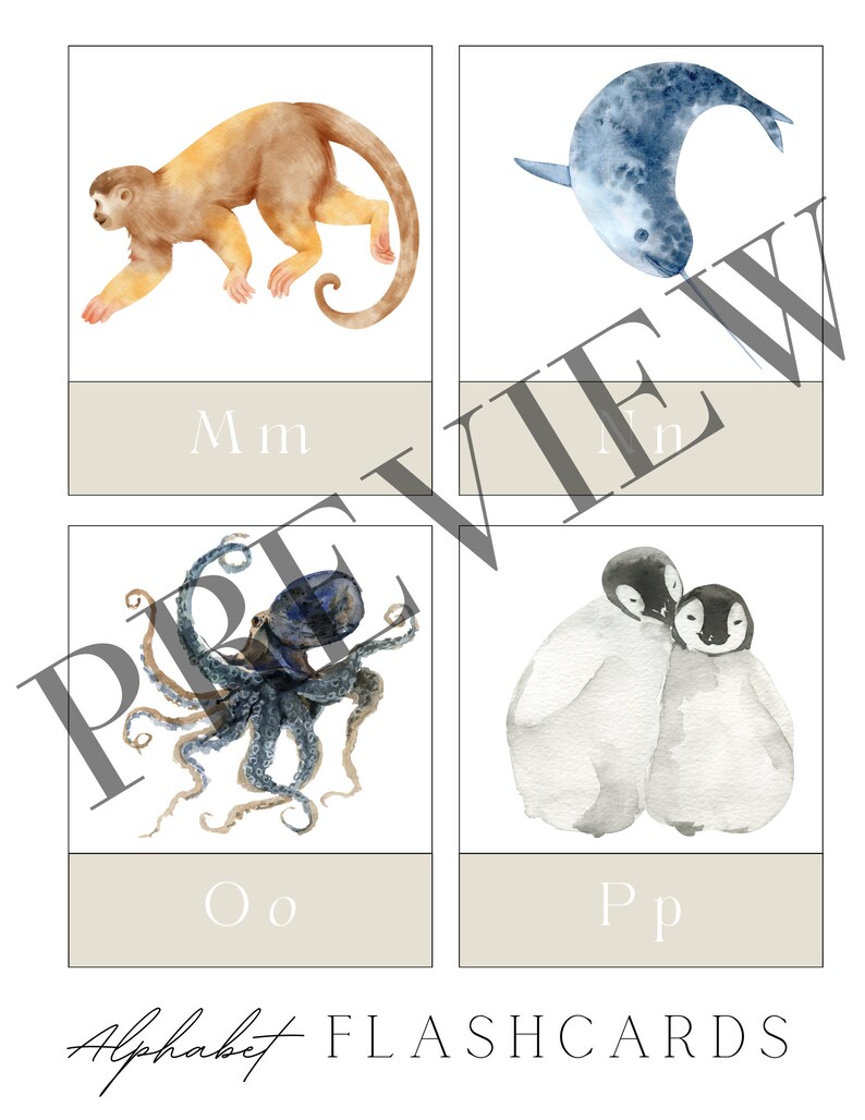 Watercolor Animal Alphabet Flashcards - INSTANT DOWNLOAD - Printable ...