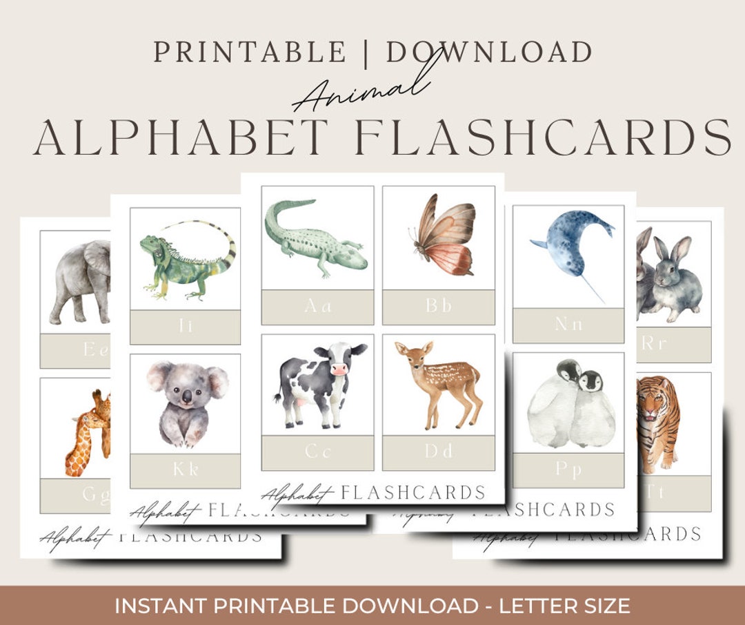 Watercolor Animal Alphabet Flashcards - INSTANT DOWNLOAD - Printable ...