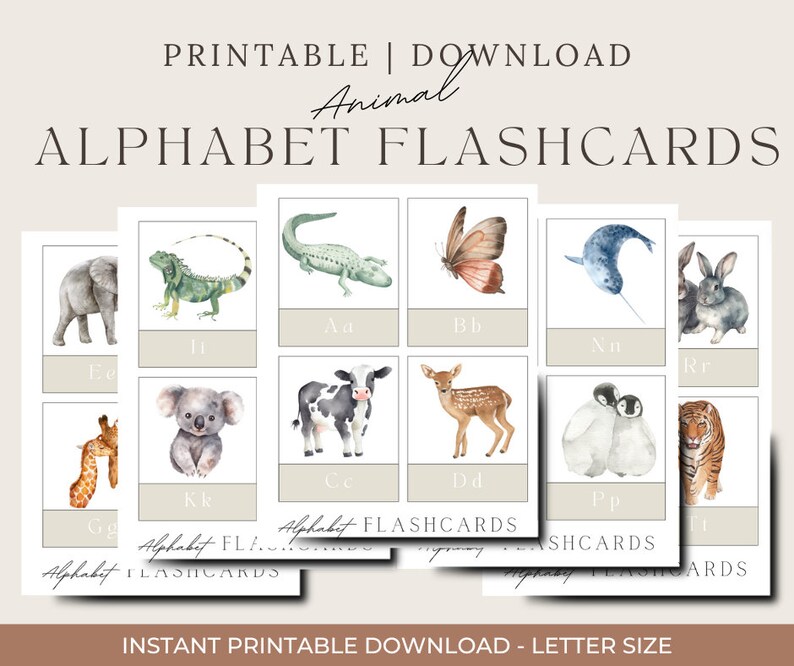 Watercolor Animal Alphabet Flashcards - INSTANT DOWNLOAD - Printable ...
