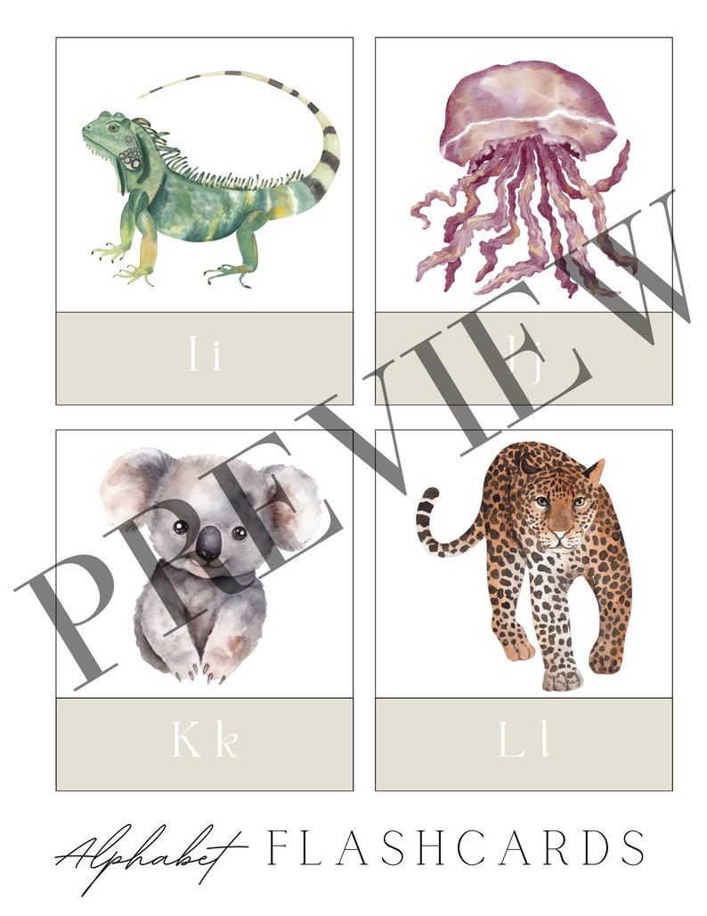 Watercolor Animal Alphabet Flashcards - INSTANT DOWNLOAD - Printable ...