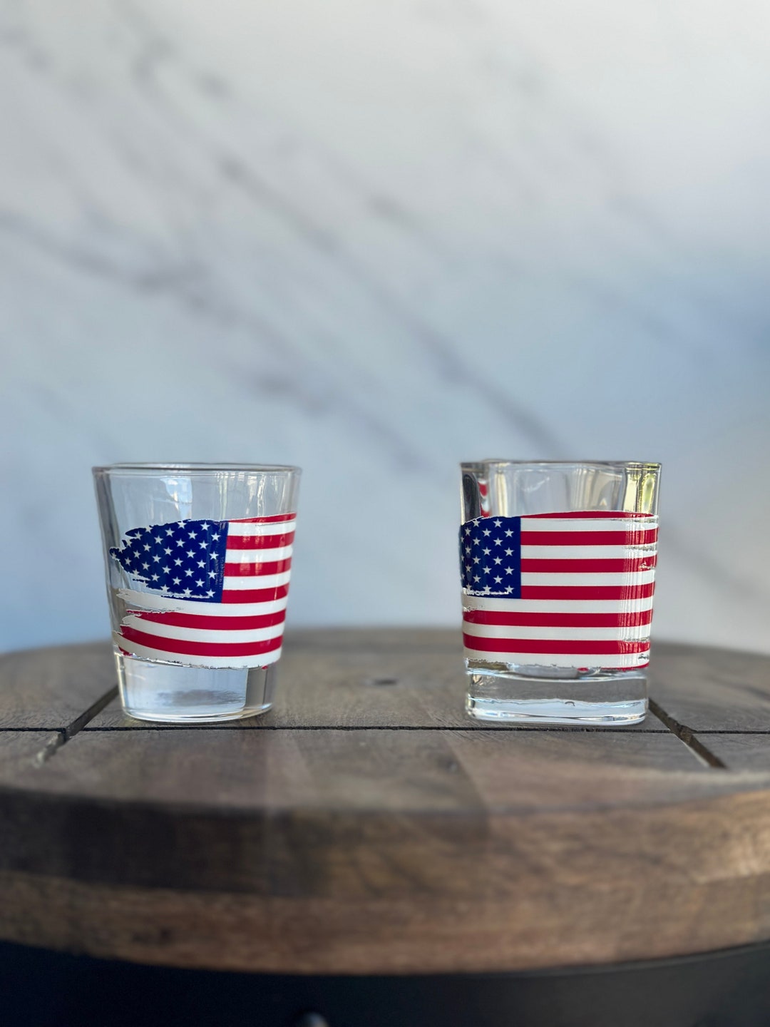Shot Glass USA Flag 1.5 Oz 2 Oz Glasses Permanent UV DTF Sticker - Etsy