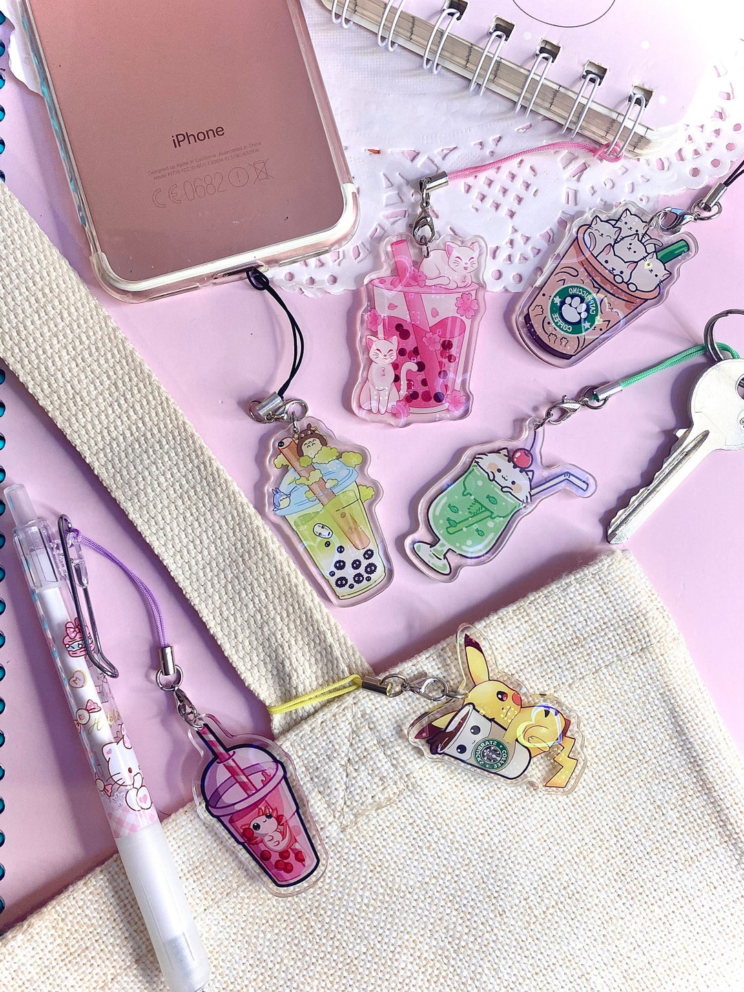 Cartoon Boba Tea Series Acrylic Keychain Keyring Phonecharm Vintage ...
