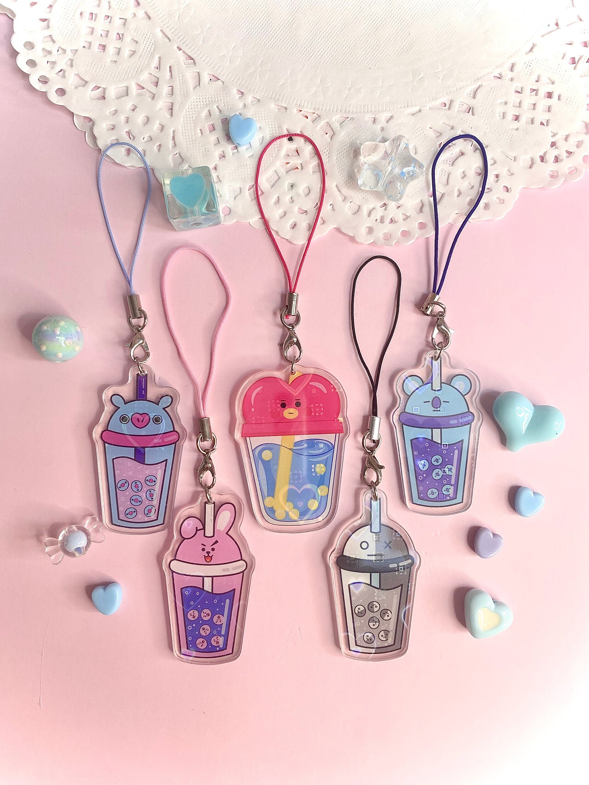 BT21 Style Boba Tea BTS K-pop Series Acrylic Keychain Keyring - Etsy