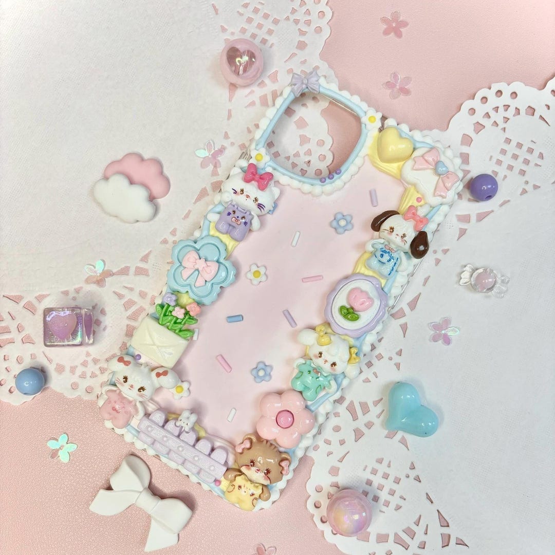 Coque pour téléphone faite main style Mikko, Kawaii Decoden, colle ...