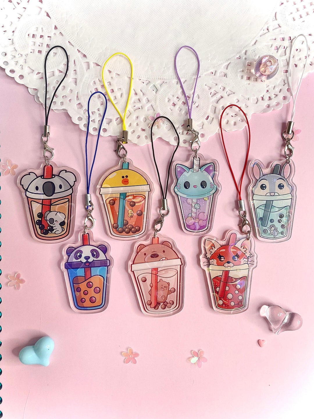 Cartoon Boba Tea Series Acrylic Keychain Keyring Phonecharm Vintage ...