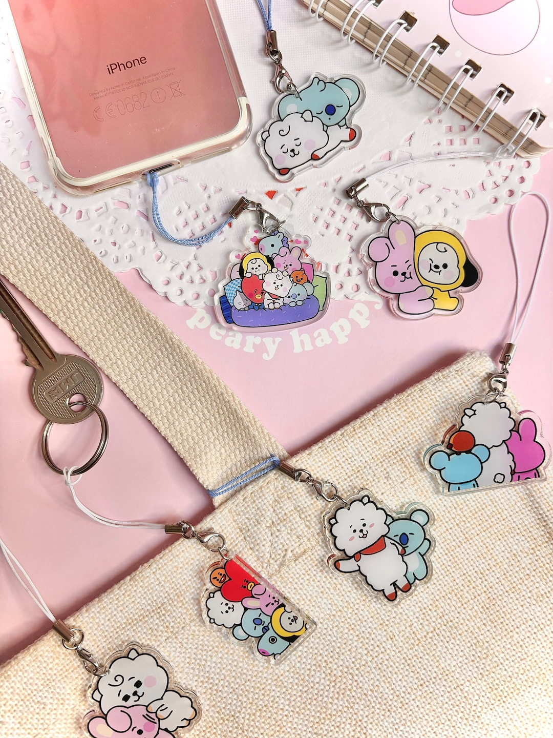BTS BT21 Style Acrylic Keychain Keyring Phonecharm Cute Anime Cartoon ...