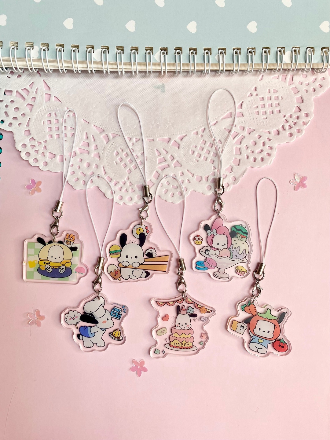 Kawaii Sanrio Pochacco Foodie Style Acrylic Keychain Keyring Phonecharm ...