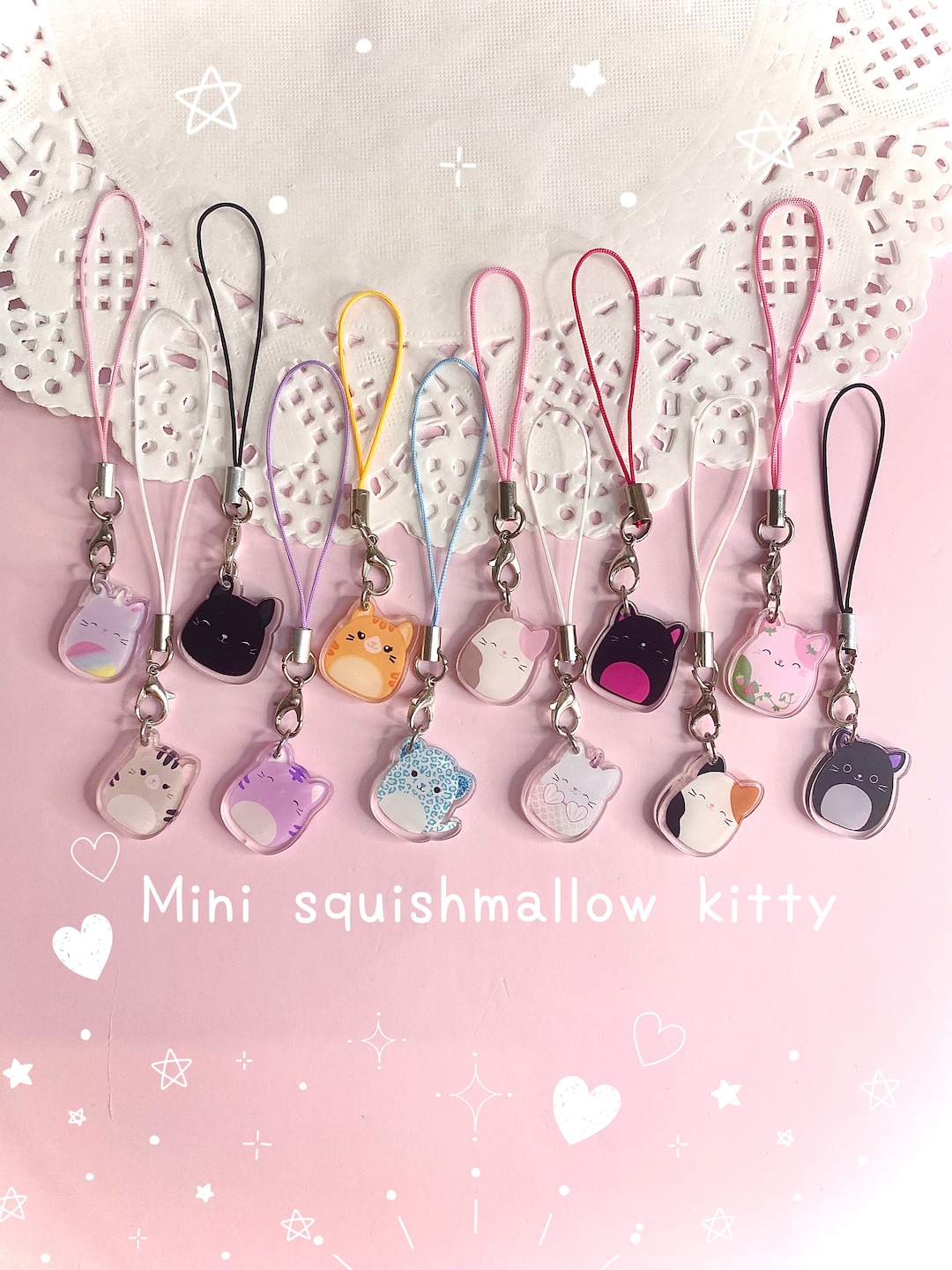 Squishmallow Style Kitty Cats Acrylic Keychain Keyring Phonecharm Mini ...