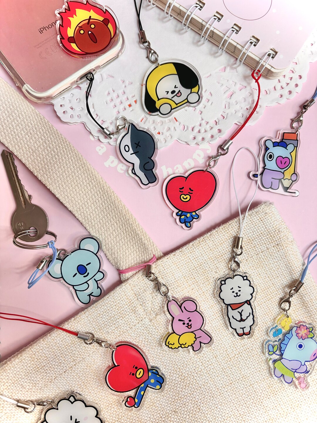 BT21 Style BTS K-pop Series Acrylic Keychain Keyring Phonecharm Vintage ...