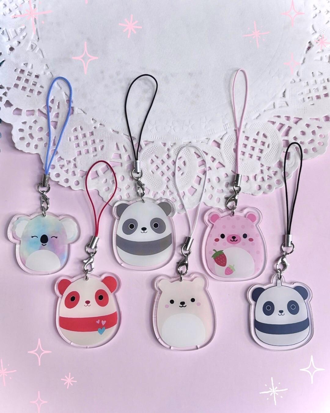 Cute Squishmallow Style Animal Friends Acrylic Keychain Keyring ...