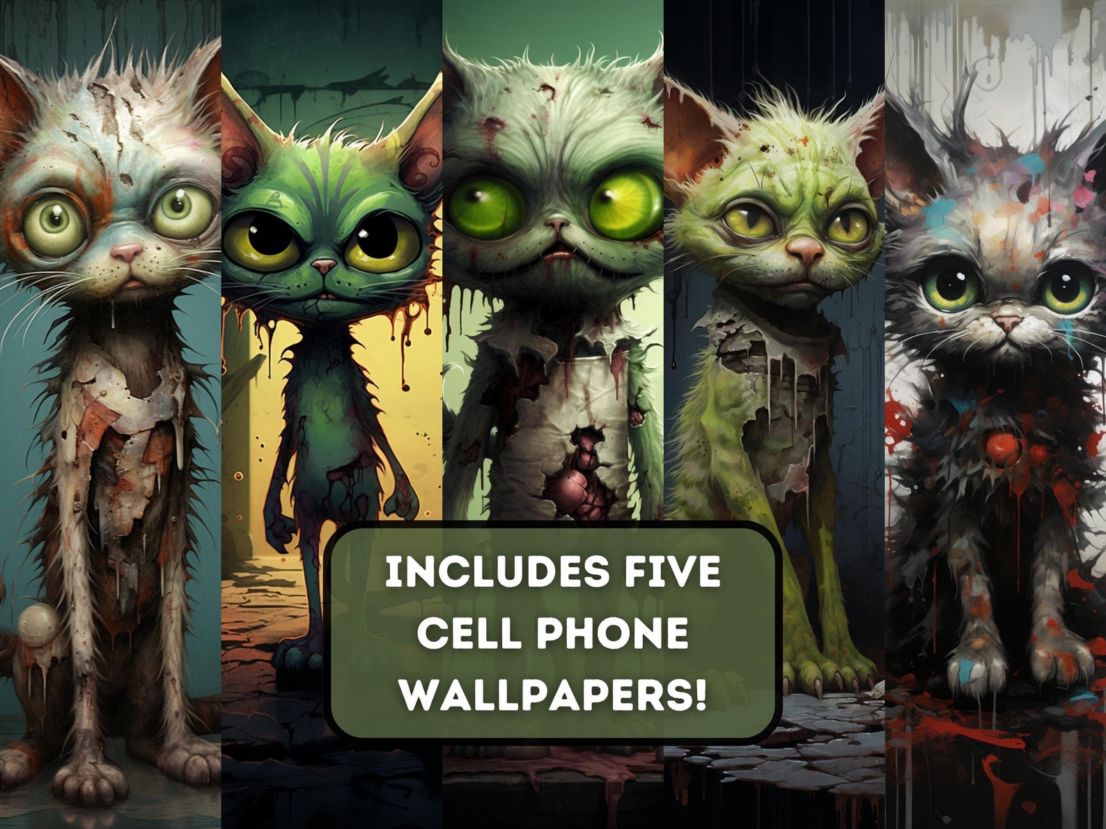 Cute Cartoon Zombie Cat - Cell Phone Wallpaper - Etsy