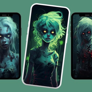 Undead Elegance: Dark-toned Cartoon Zombie Girl Mobile Phone Art ...