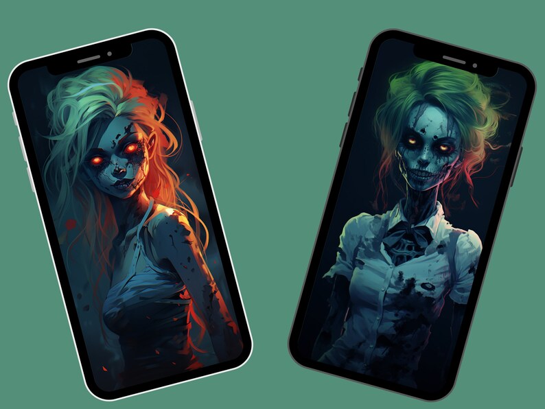 Undead Elegance: Dark-toned Cartoon Zombie Girl Mobile Phone Art ...