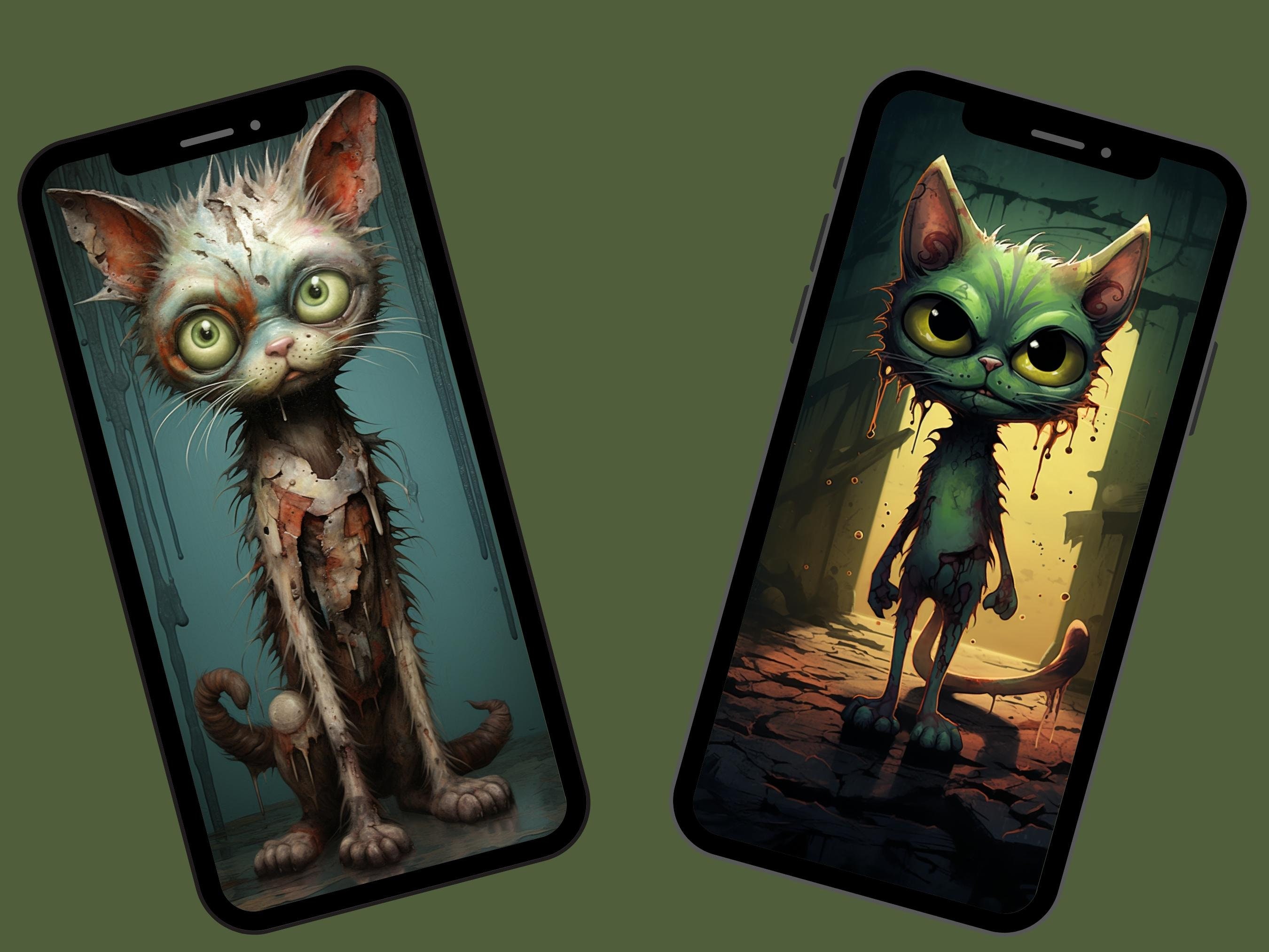 Cute Cartoon Zombie Cat - Cell Phone Wallpaper - Etsy