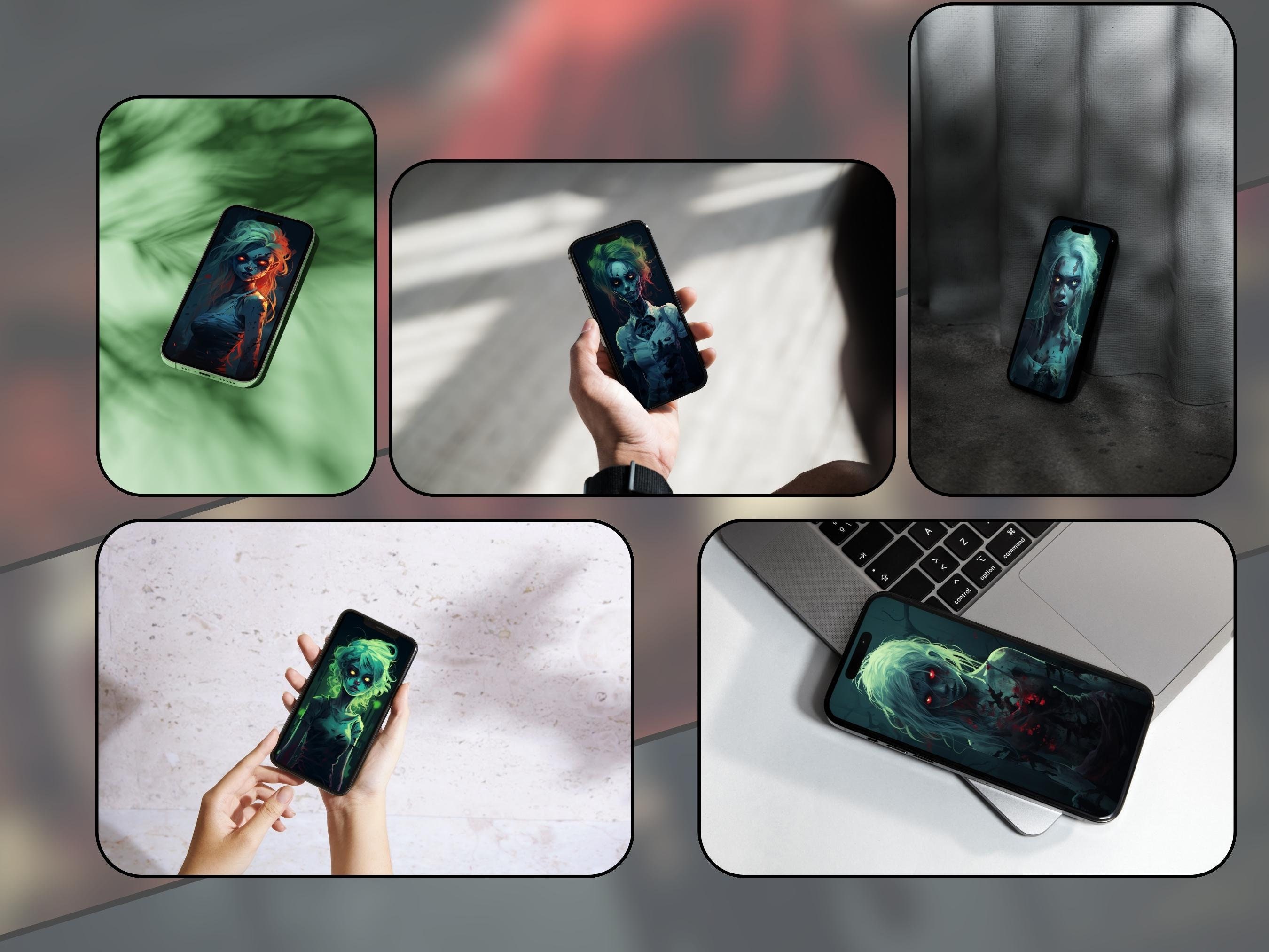 Undead Elegance: Dark-toned Cartoon Zombie Girl Mobile Phone Art ...