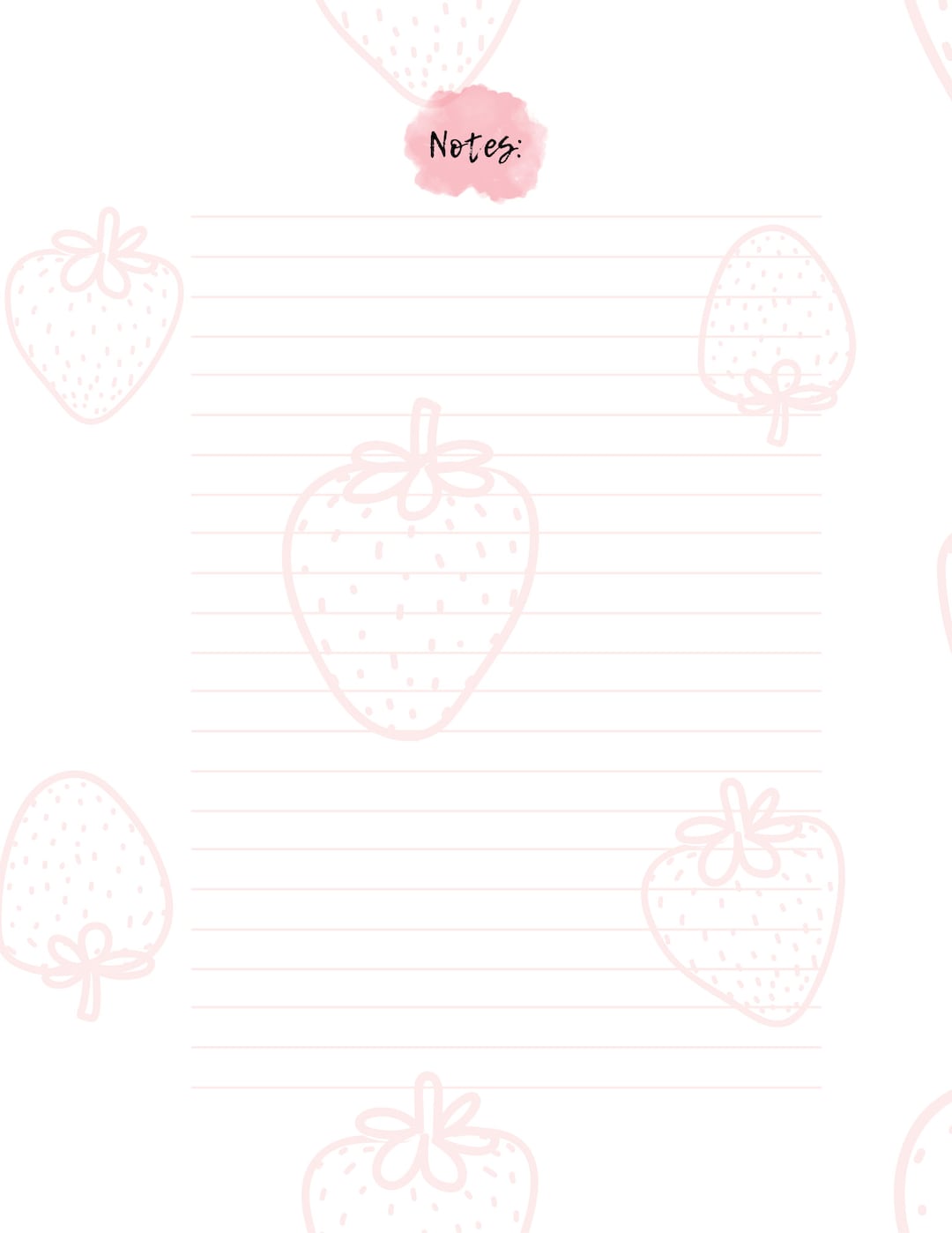 Cute Strawberry Notebook Paper - Etsy