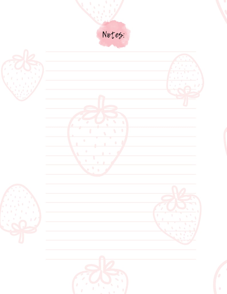 Cute Strawberry Notebook Paper - Etsy