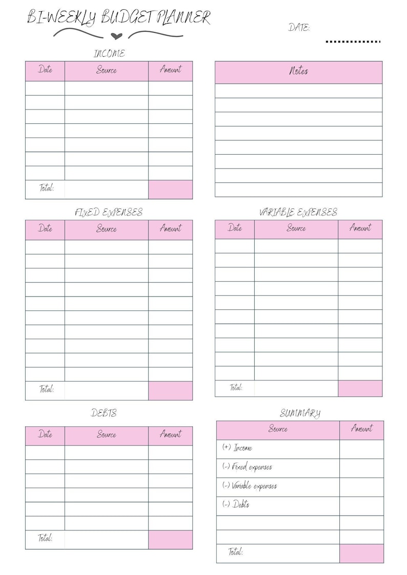 Pink Minimalist Bi-weekly Budget Planner - Etsy