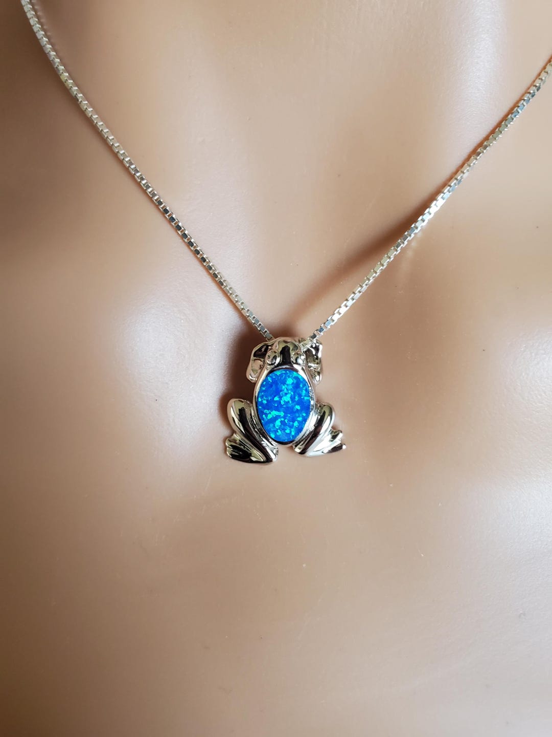 Blue Fire Opal Frog Pendant/opal Inlay Frog Necklace/opal Pendant ...