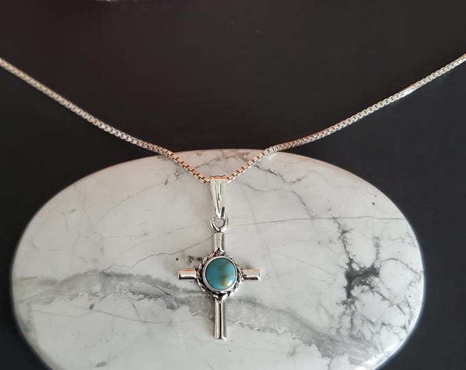 Dainty Turquoise Cross Necklace/ Small Blue Turquoise Cross Pendant ...