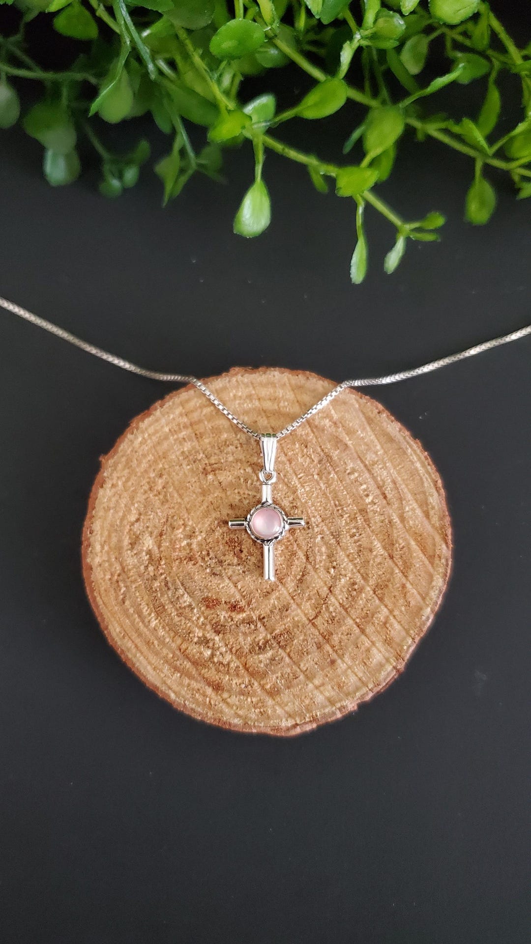 Dainty Pink Shell Cross Necklace/ Small Pink Cross Pendant Necklace ...