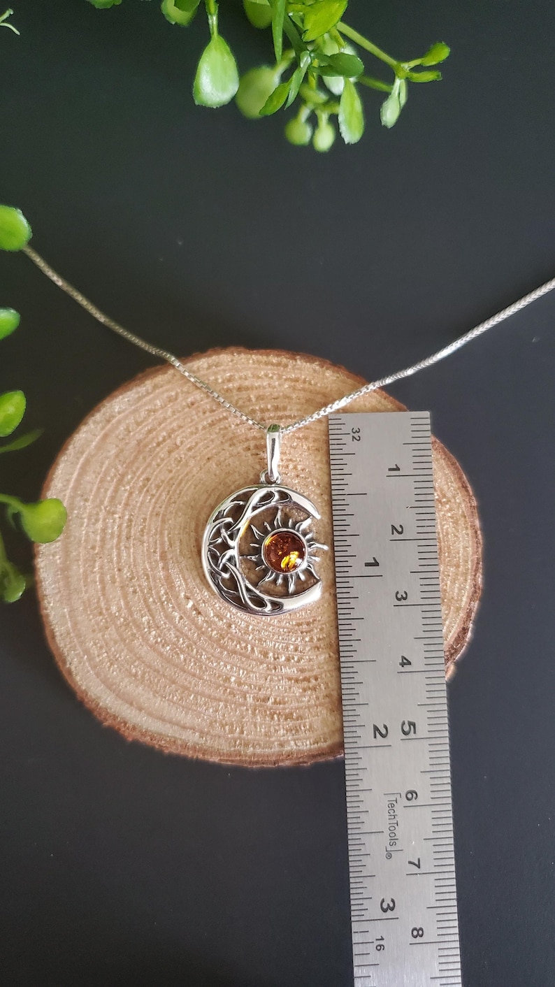 Baltic Amber Sun Moon Pendant/ Amber Sun Necklace/ Celtic Moon Baltic ...