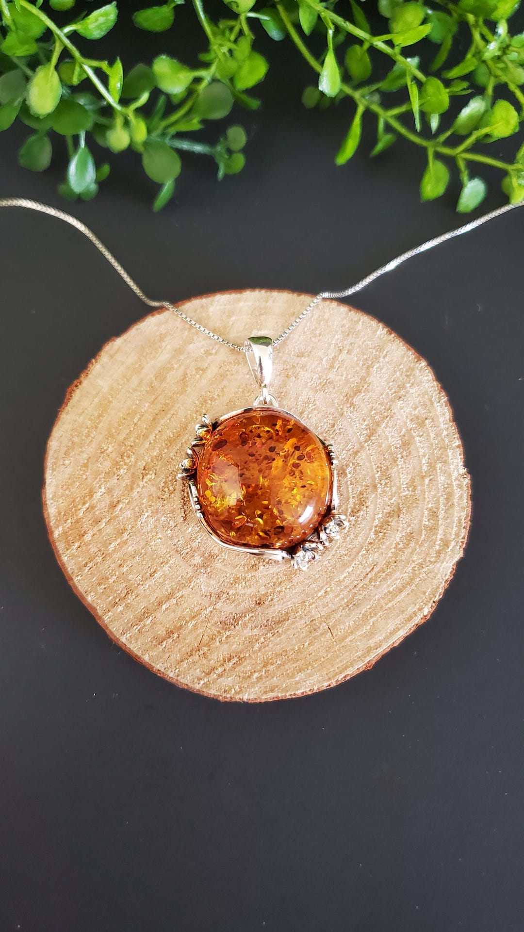 Large Baltic Amber Round Pendant/ Large Amber Pendant Necklace/sterling ...