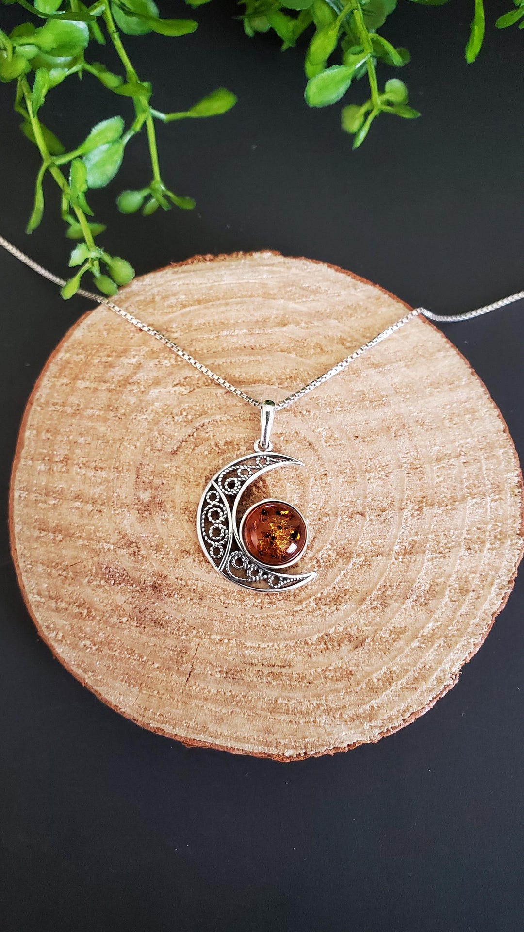 Baltic Amber Moon Pendant/ Amber Moon Necklace/ Celestial Moon Baltic ...