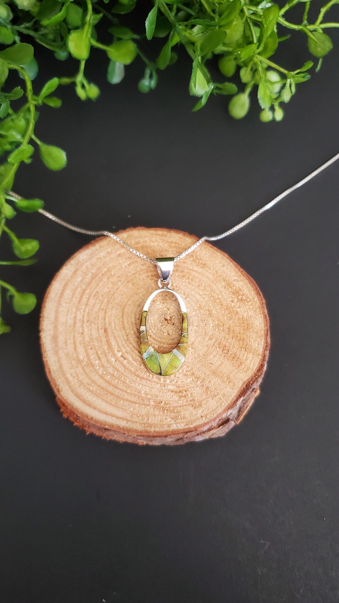 Green Gaspeite Necklace/ Green Necklace With Sterling Silver Chain ...