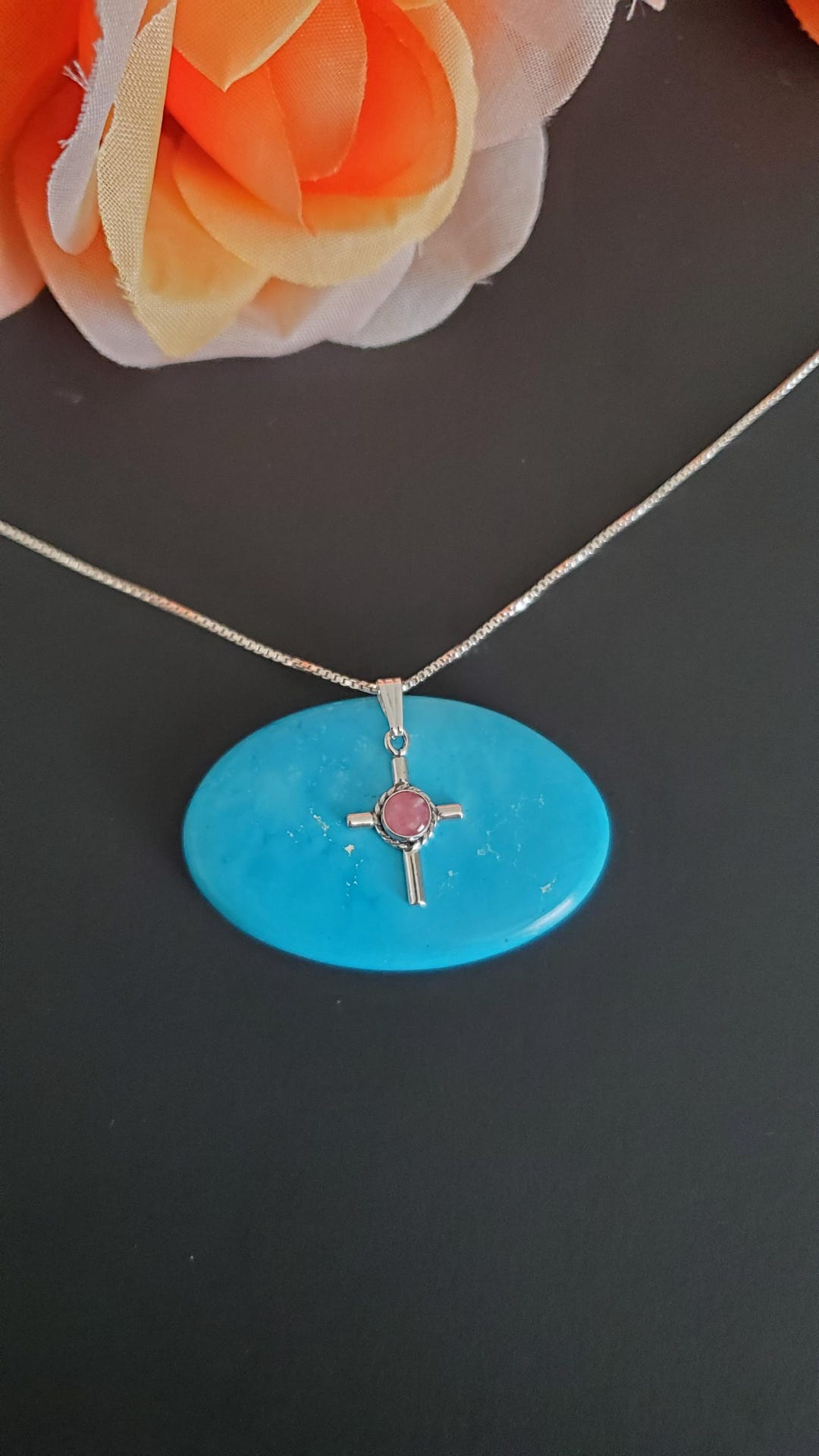 Dainty Rhodochrosite Cross Necklace/ Small Pink Cross Pendant Necklace ...