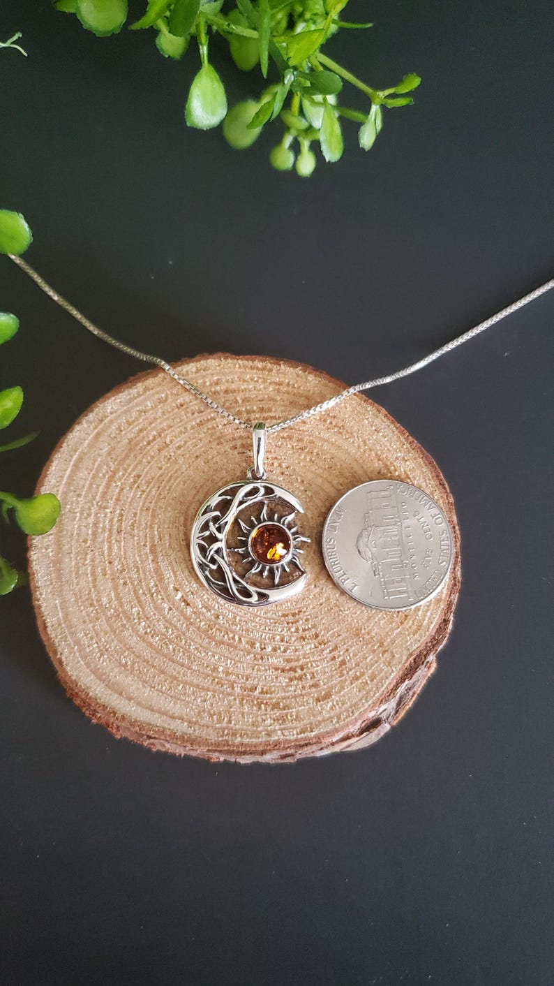 Baltic Amber Sun Moon Pendant/ Amber Sun Necklace/ Celtic Moon Baltic ...