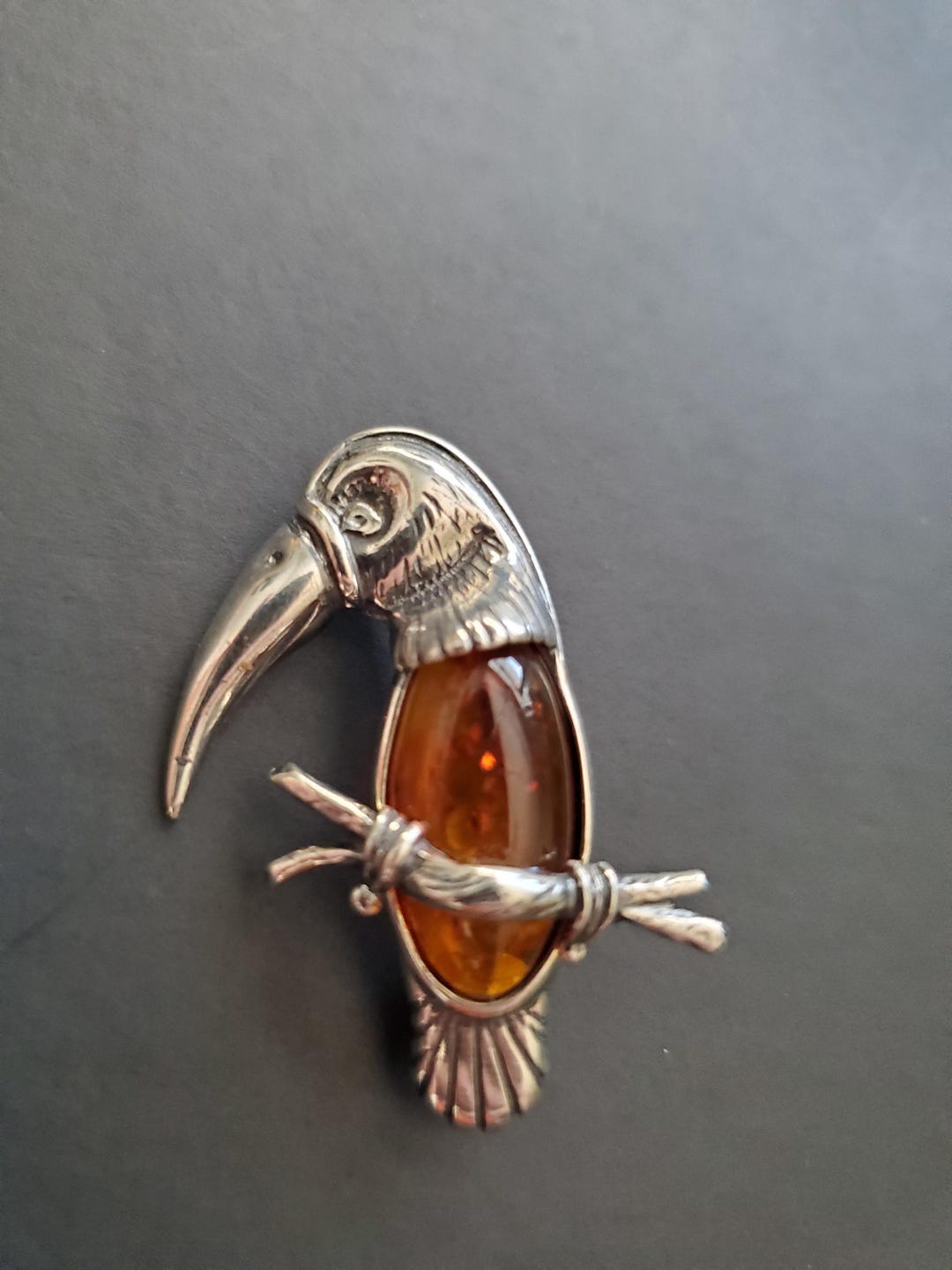 Baltic Amber Toucan Brooch/ Bird Pin/baltic Amber Pin/sterling Silver ...